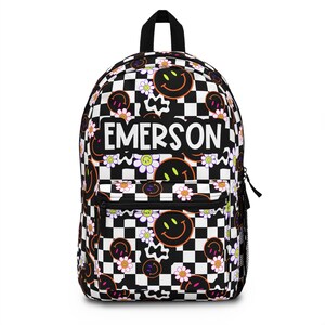 Personalized Backpack Smiley Face Checkered, Back to School Gifts for ...