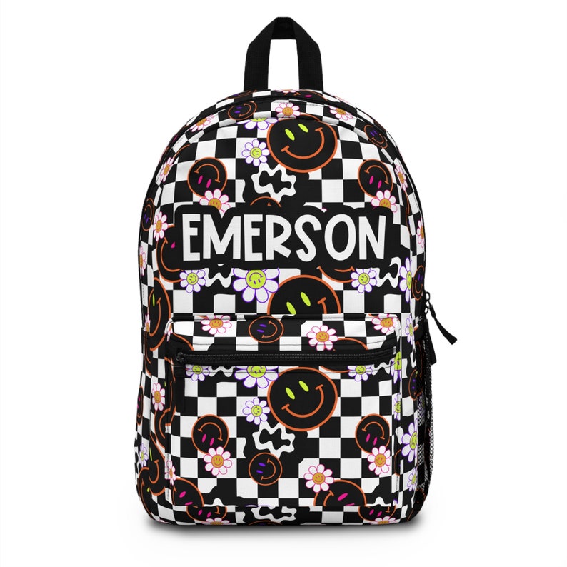 Personalized Backpack Smiley Face Checkered, Back to School Gifts for ...