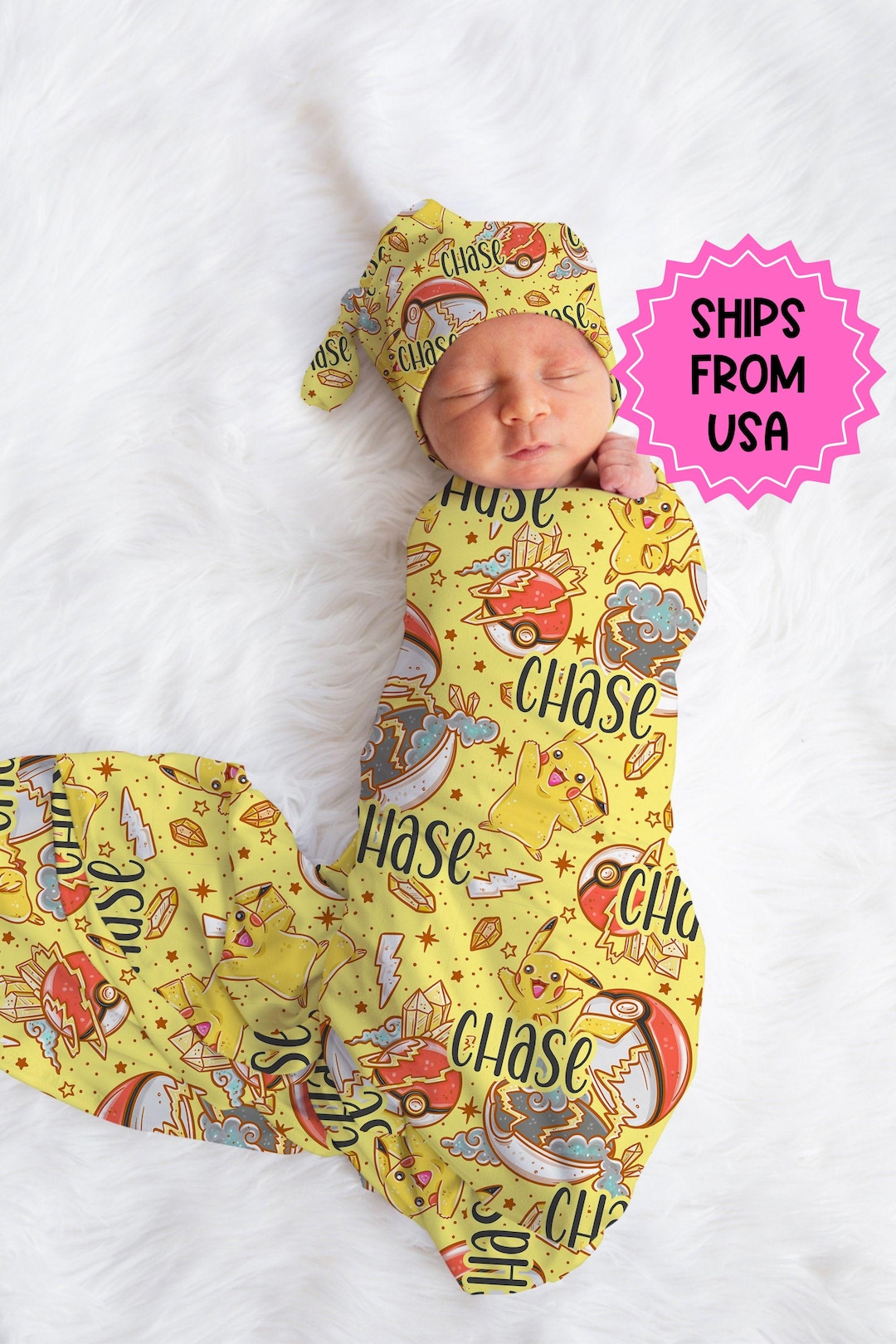 Personalized Swaddle Pikachu Pokemon Baby Cosplay, Hospital Reveal ...