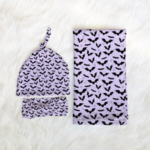 Personalized Fall Bats Newborn Swaddle Set, Purple Halloween Swaddle ...