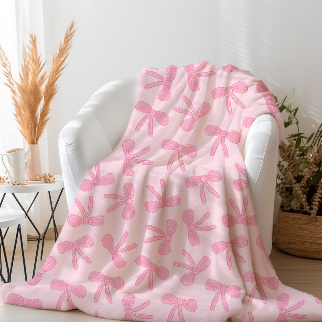 Personalized Coquette Pink Bow Blanket, Coquette Room Decor, Preppy ...