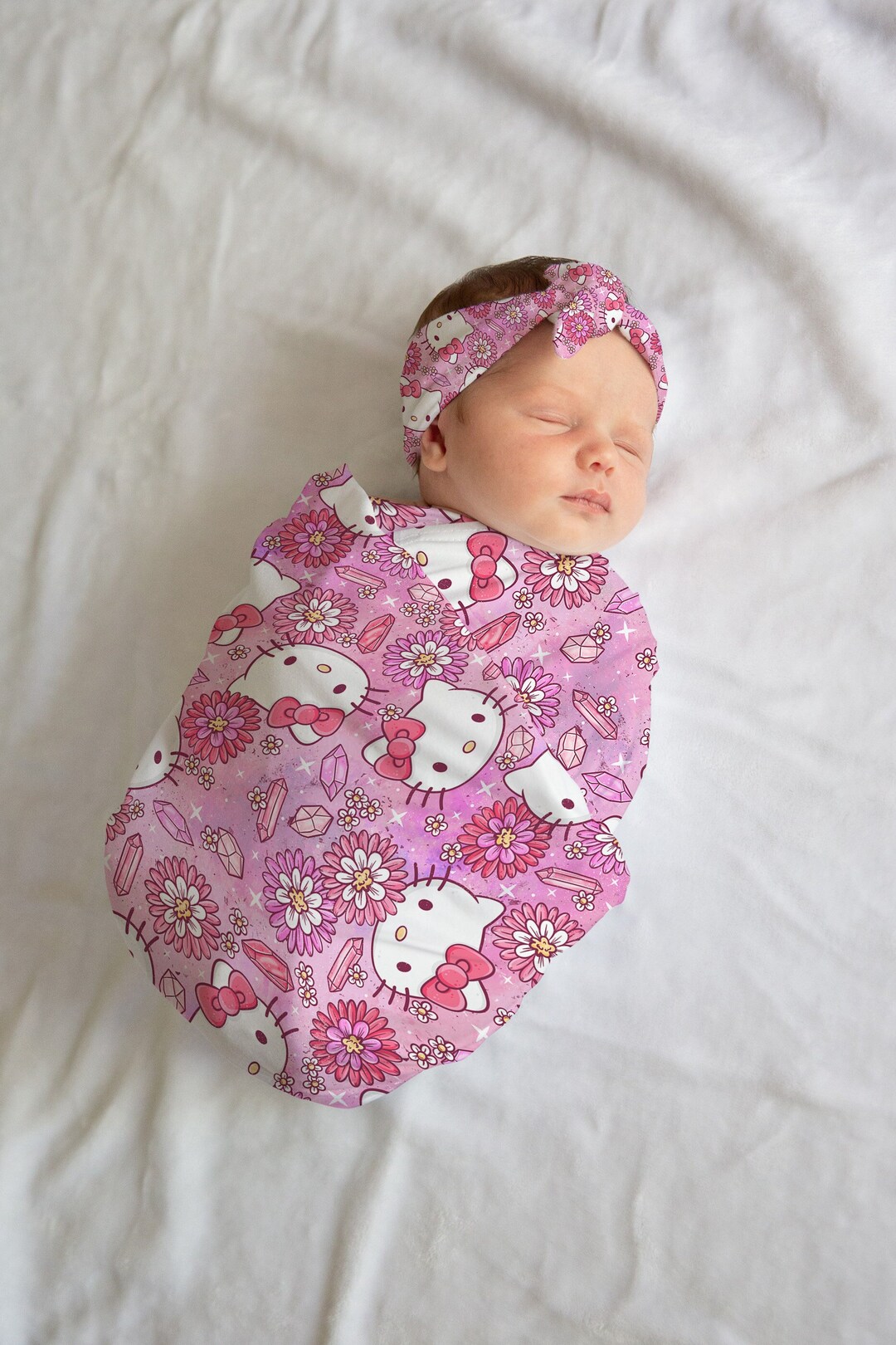 Personalized Pink Anime Cat Swaddle Set: Newborn Girl Outfit - Etsy