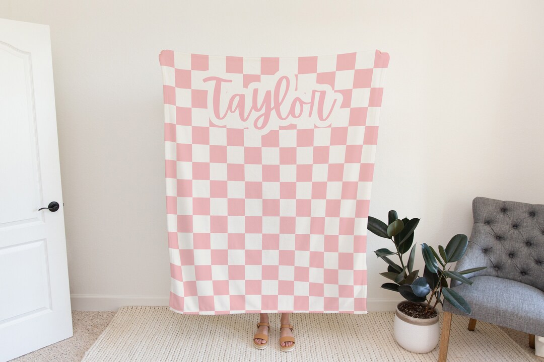 Pink and White Checkered Blanket, Pink Girls Blanket, Checkerboard ...