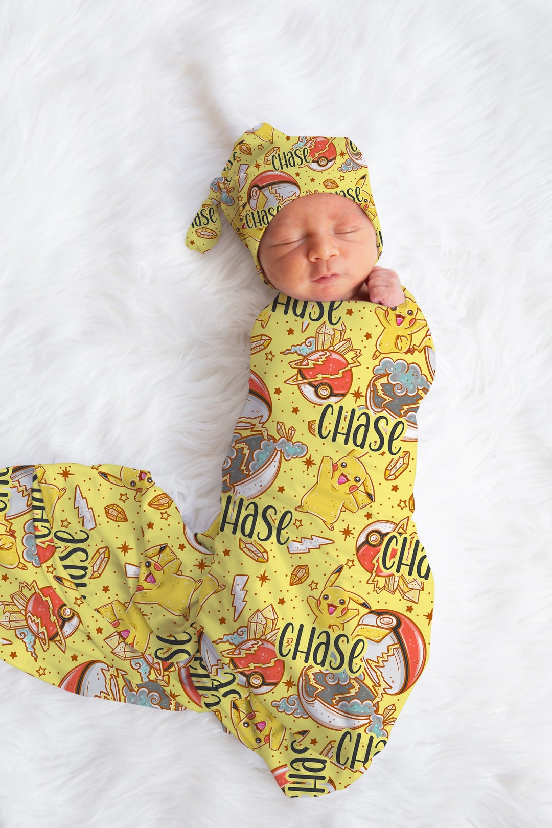 Personalized Swaddle Pikachu Pokemon Baby Cosplay, Hospital Reveal ...