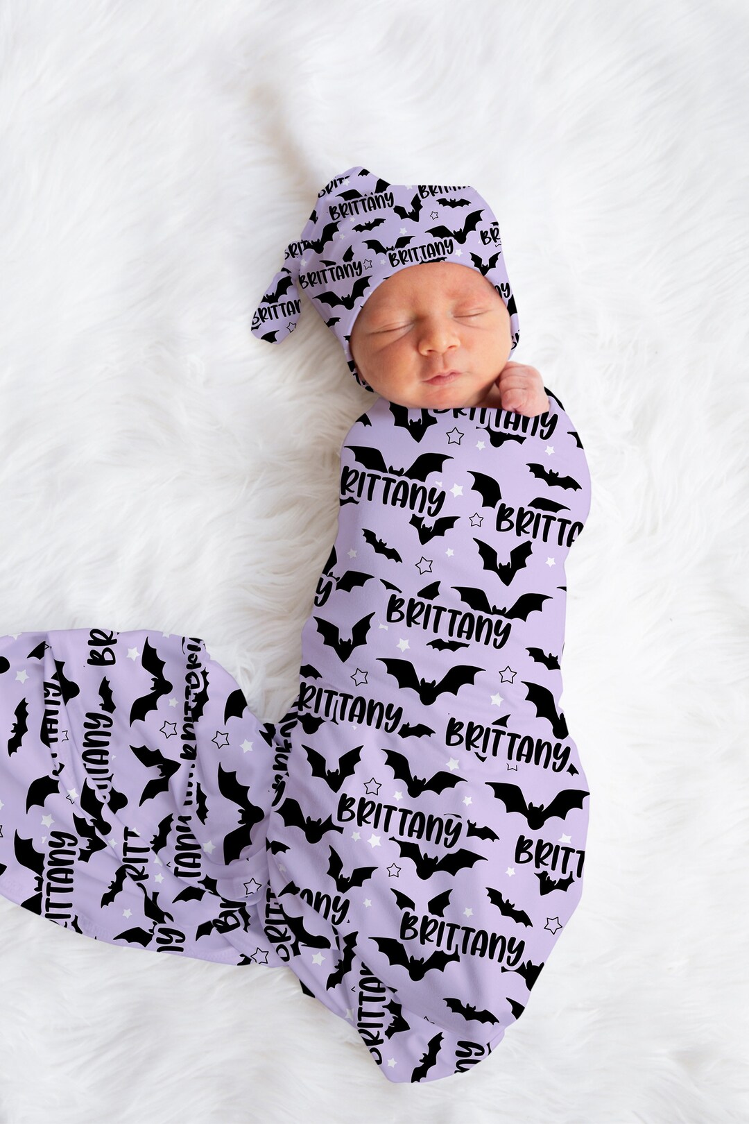 Personalized Fall Bats Newborn Swaddle Set, Purple Halloween Swaddle ...
