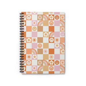 Personalized Retro Notebook, Checkered Spiral Journal, Smiley Face ...
