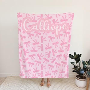 Personalized Pink Coquette Bow Blanket, Coquette Room Decor, Balletcore ...