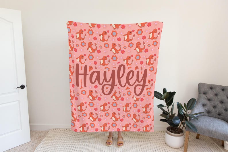 Personalized Pokemon Blanket Charmander, Custom Name Pokemon Blanket ...
