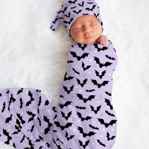 Personalized Fall Bats Newborn Swaddle Set, Purple Halloween Swaddle ...