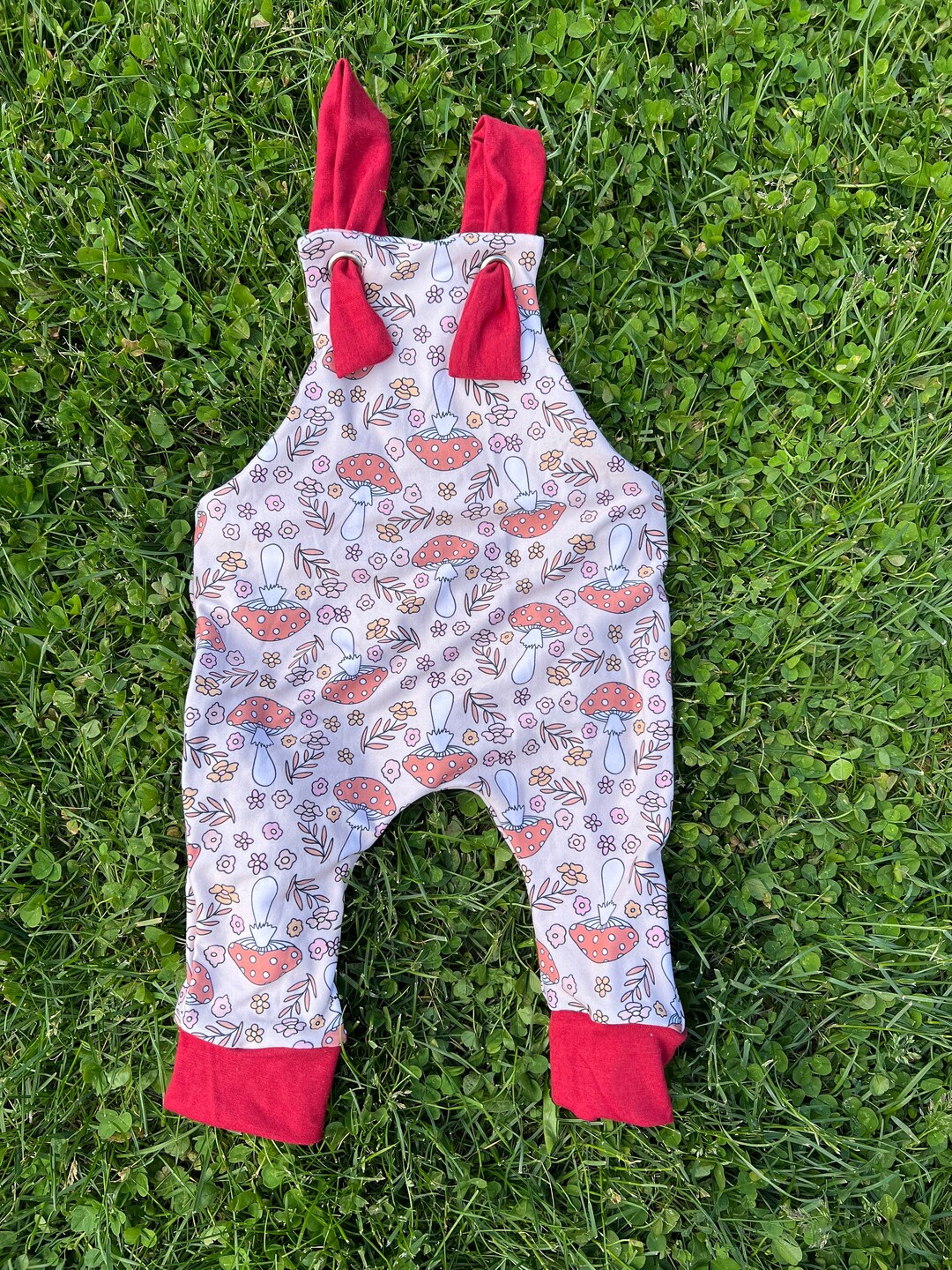 Cottage Core Mushroom Knotted Overalls, Mushroom Romper, Floral ...