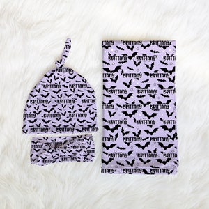 Personalized Fall Bats Newborn Swaddle Set, Purple Halloween Swaddle ...