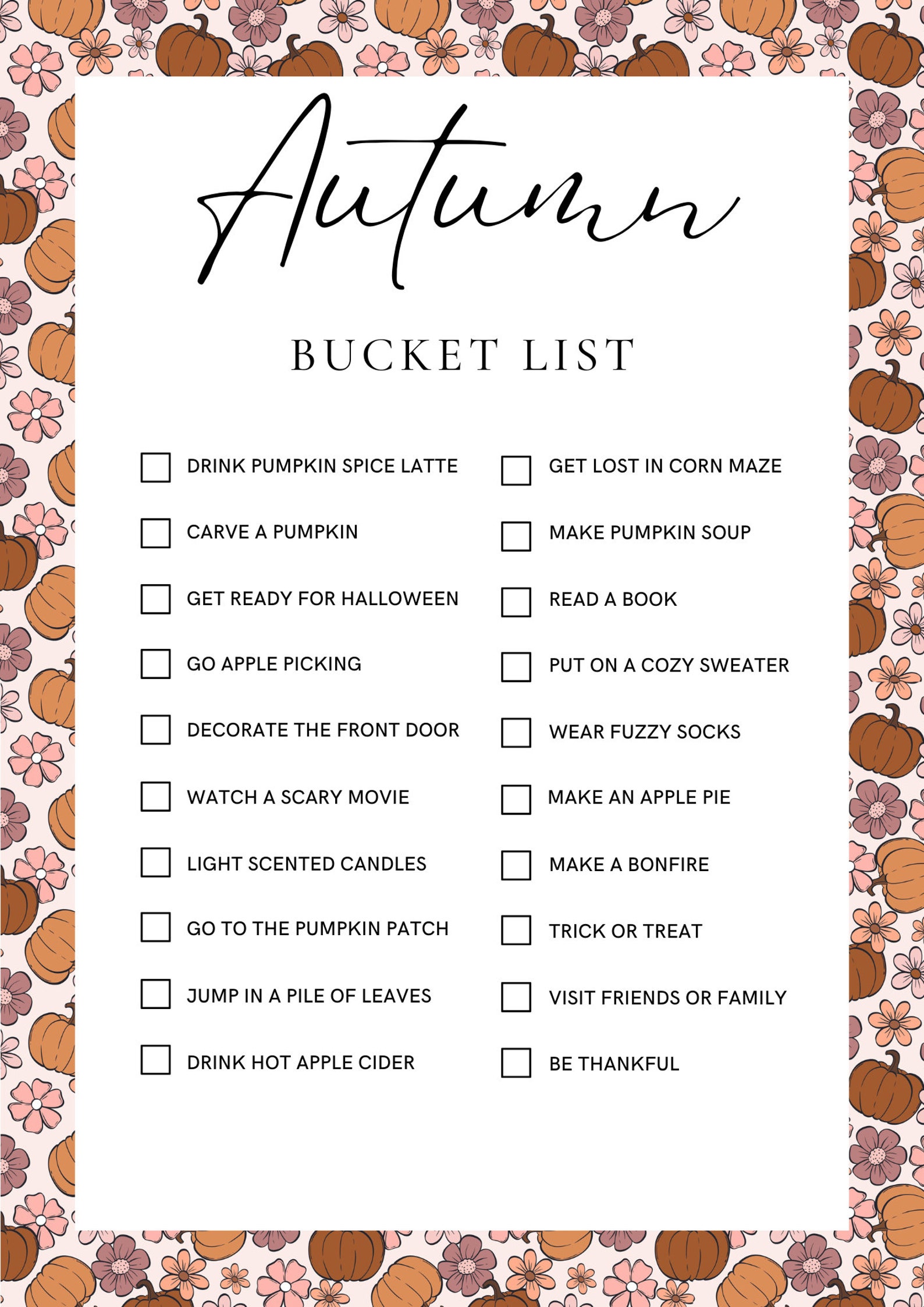 Fall Bucket List Printable, Autumn Bucket List Printable, Kids Fall ...
