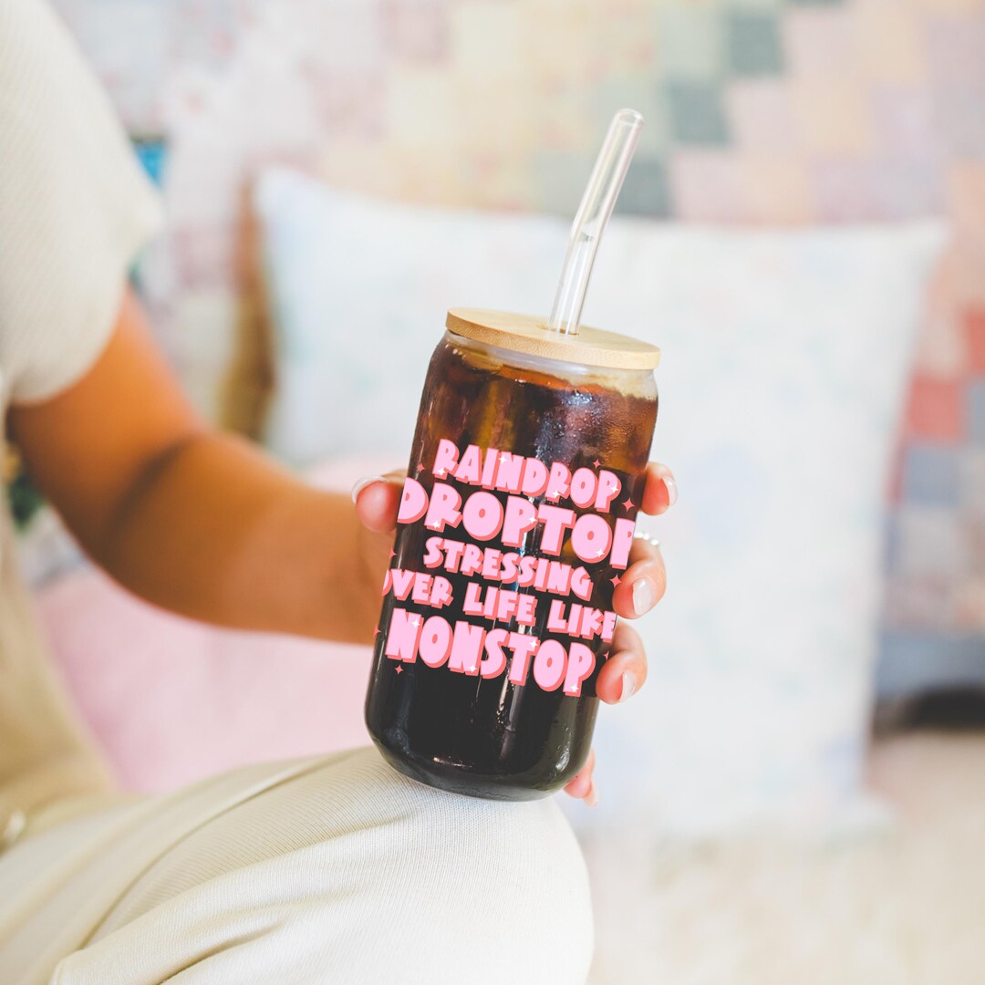 Preppy Funny Glass Cup With Bamboo Lid Glass Straw, Cute Cup Beer Can ...