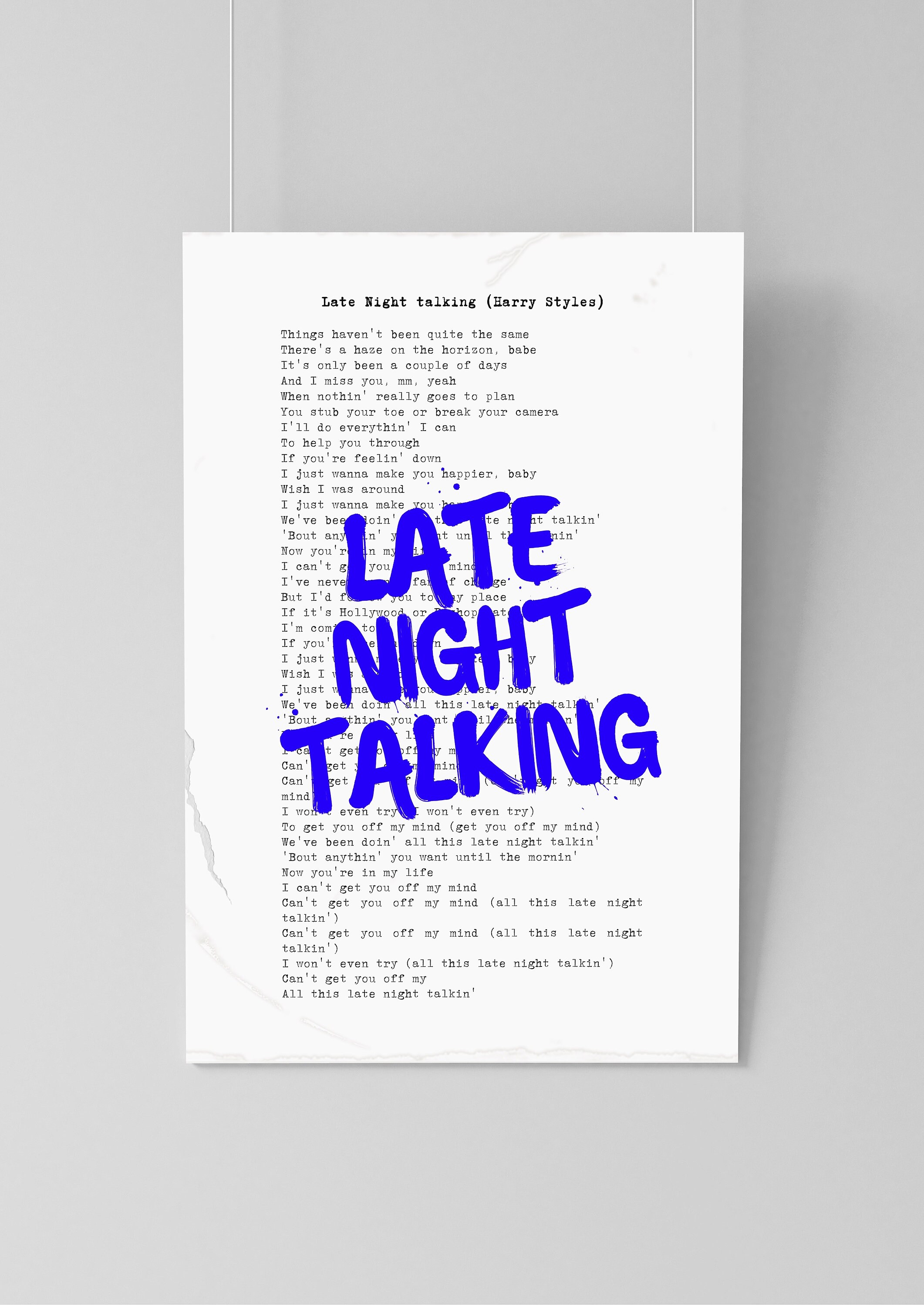 Harry Styles Late Night Talking Pop Poster Minimalist Design Typography ...