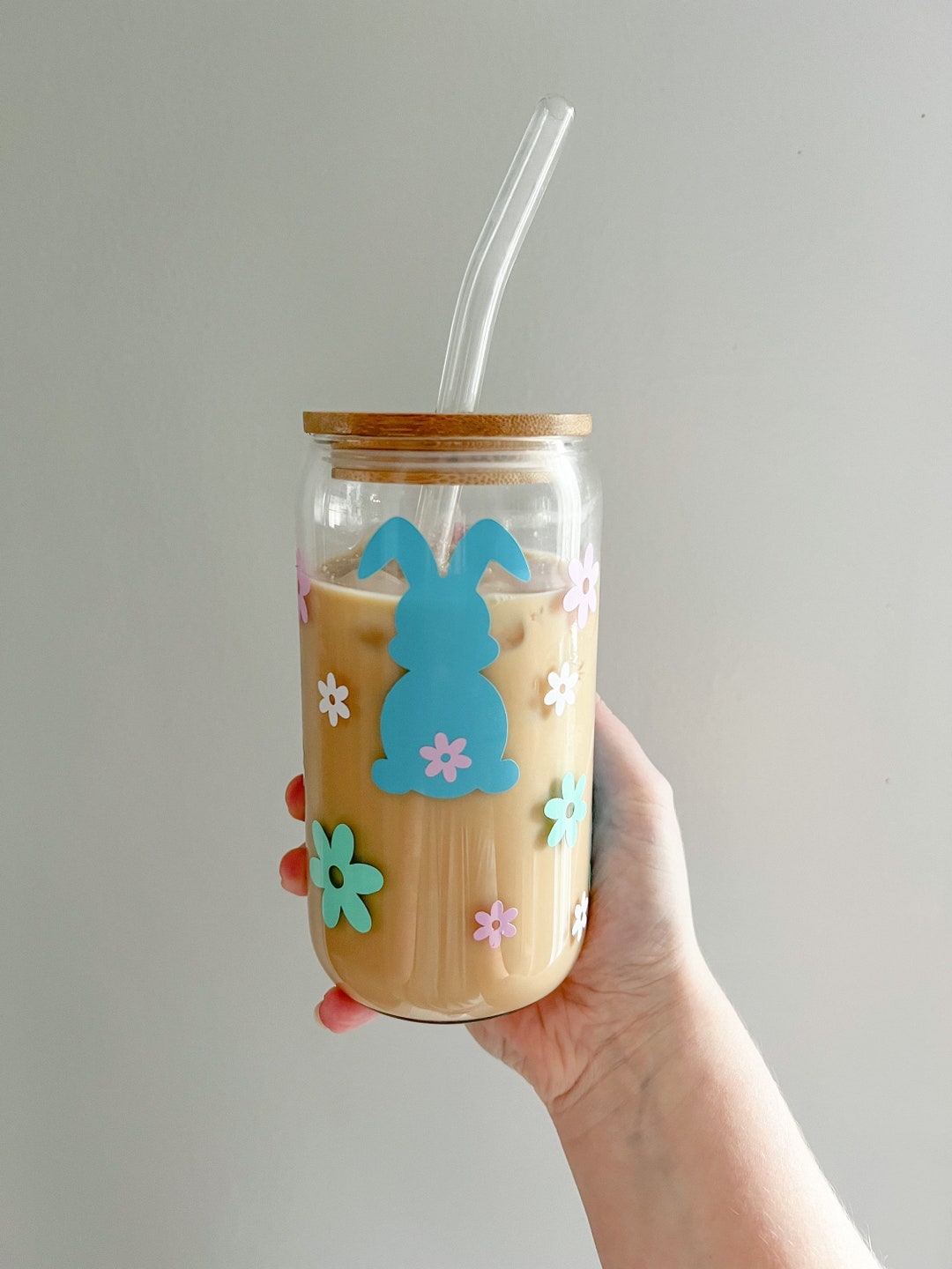 Easter Cup, Easter Bunny Glass Cup, Easter Gift, Spring Gift, 16oz ...