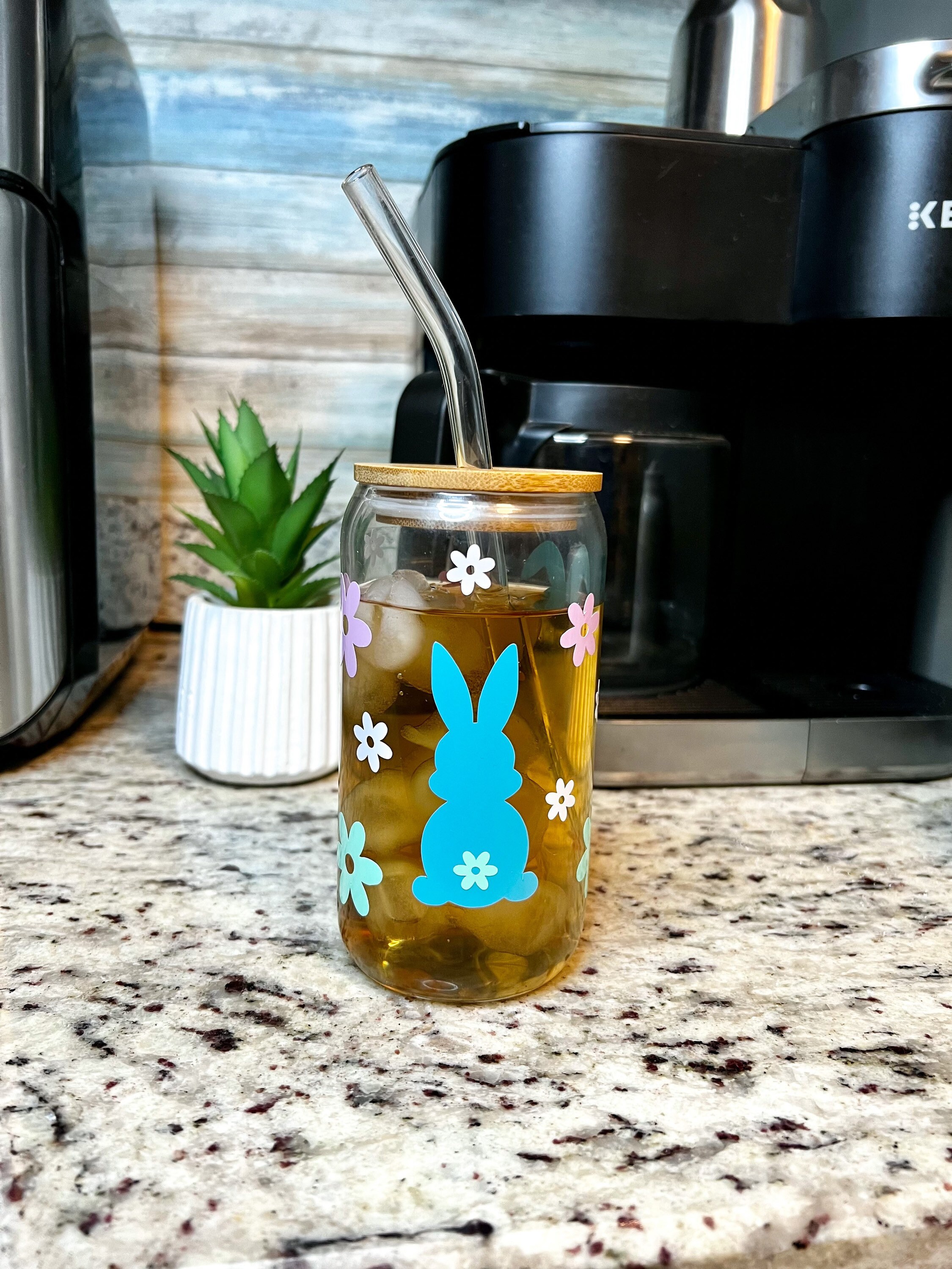 Easter Cup, Easter Bunny Glass Cup, Easter Gift, Spring Gift, 16oz ...