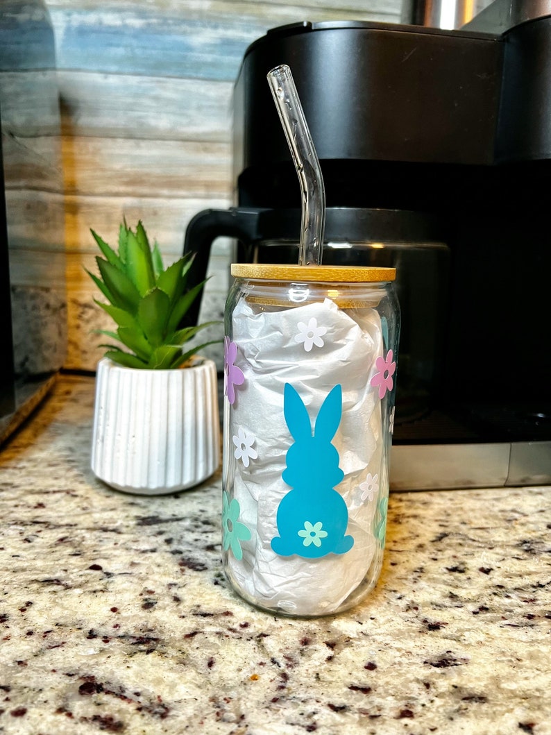 Easter Cup, Easter Bunny Glass Cup, Easter Gift, Spring Gift, 16oz ...
