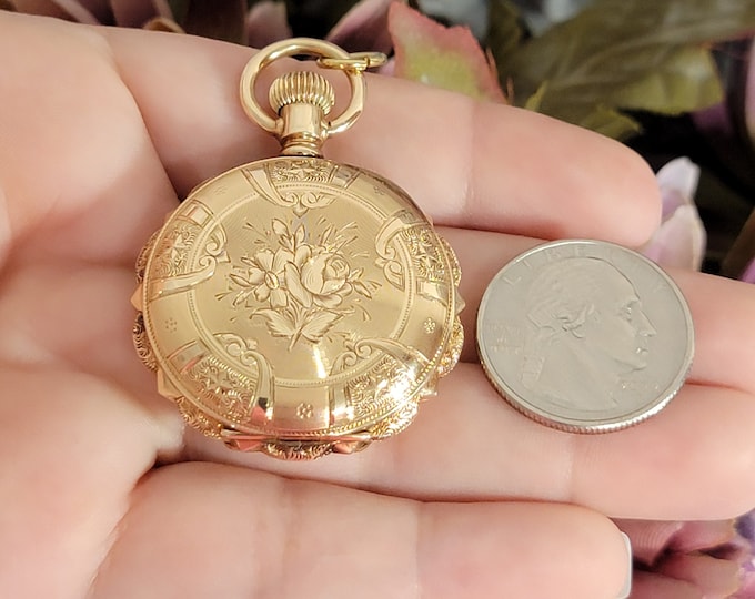 Antique 1800s 14K Gold Waltham No. 62 1891 0s 11J Hunting Pocket Watch ...
