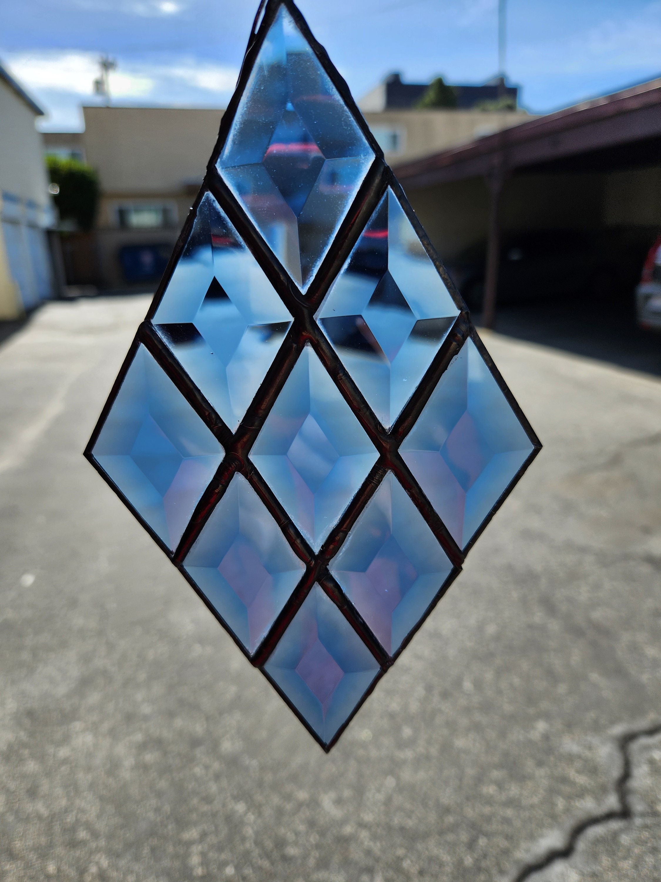Blue Diamond Stained Glass Bevel Suncatcher. Beveled Stained Glass ...