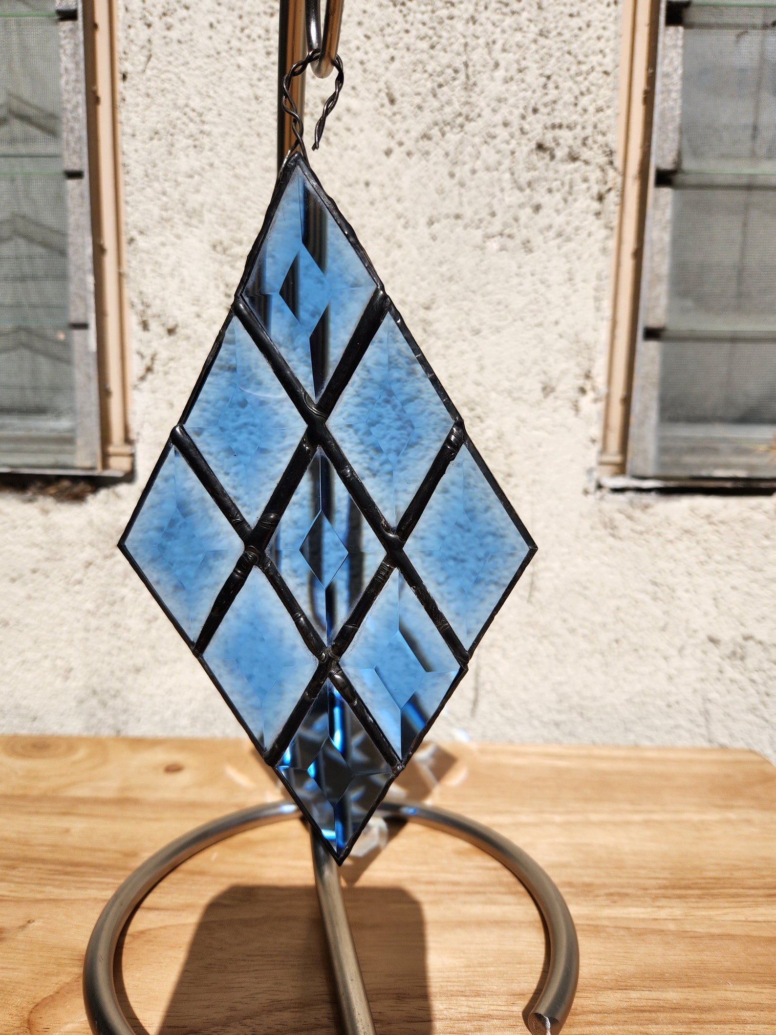 Blue Diamond Stained Glass Bevel Suncatcher. Beveled Stained Glass ...