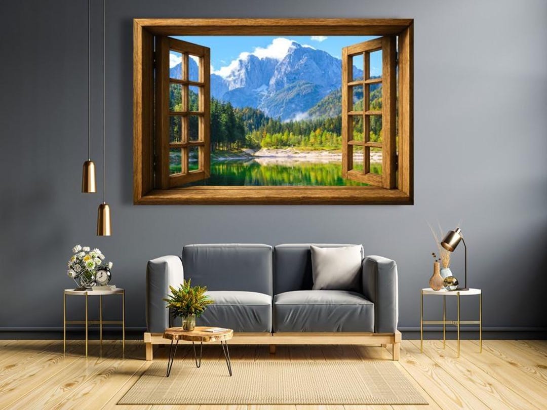 Open Window Mural Print, Window Wall Art With Alpine Lake and Mountain ...