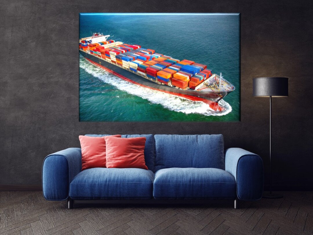 Container Ship Cargo Ship Canvas, Office Wall Decor, Nautical Wall Art ...
