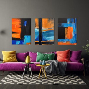 Blue Orange Abstract Oil Painting on Canvas, Contemporary Painting ...