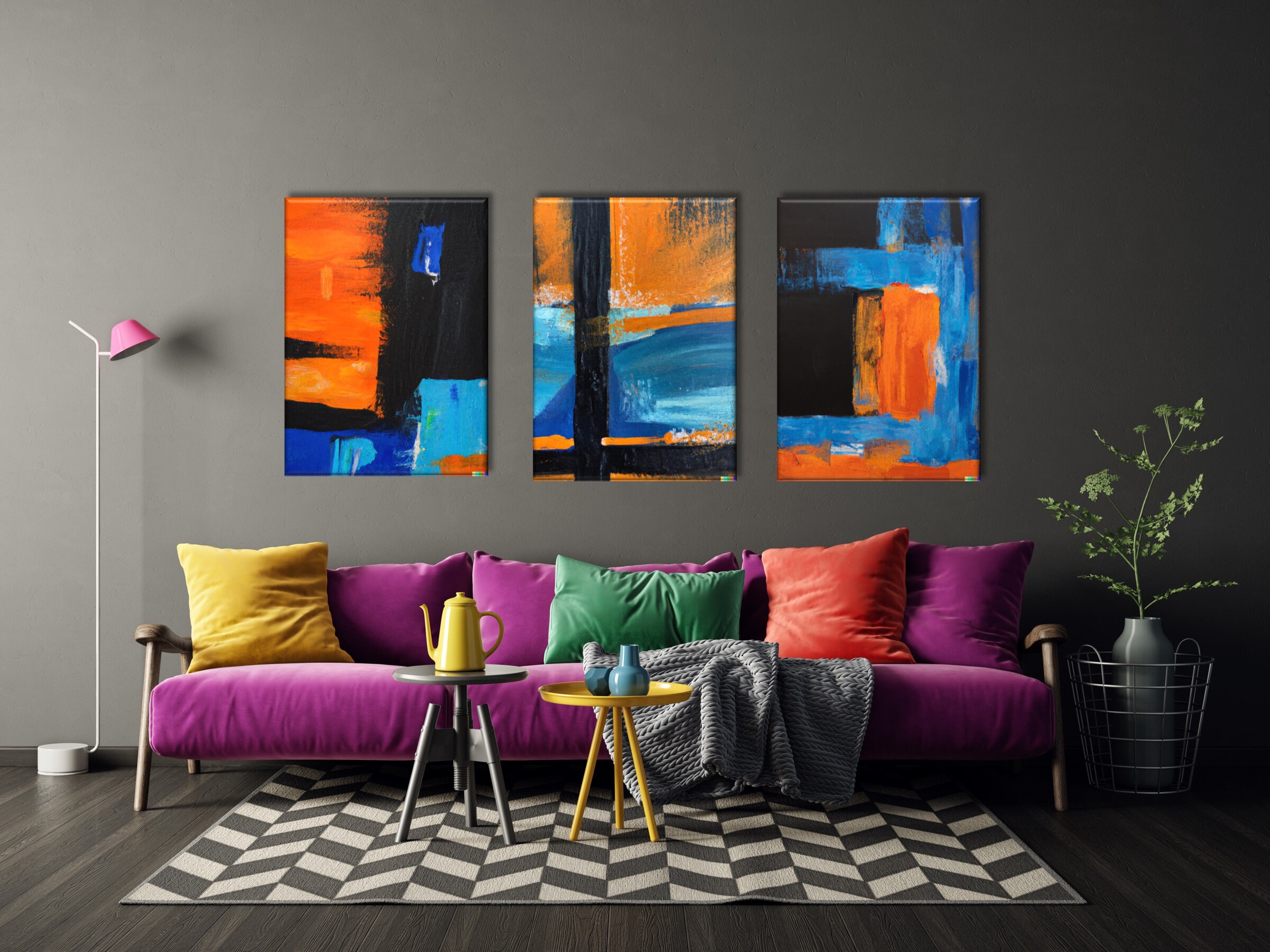 Blue Orange Abstract Oil Painting on Canvas Contemporary - Etsy