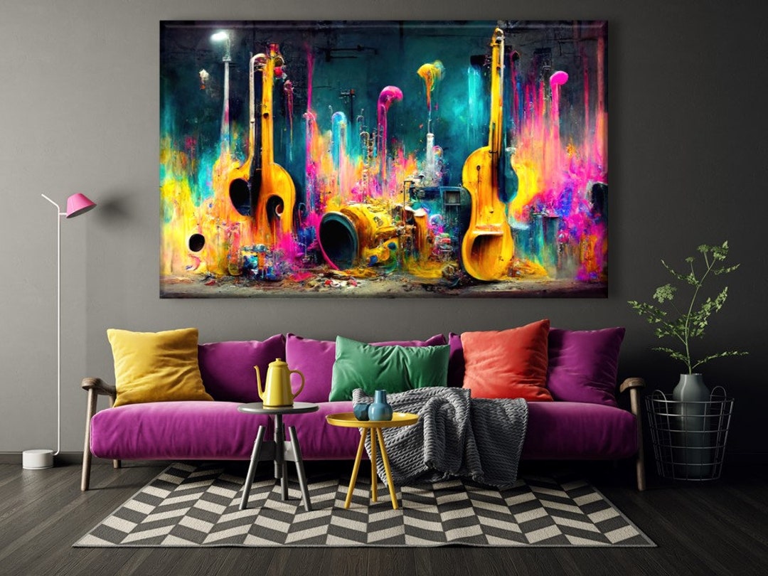 Abstract Musical Instruments, Colorful Graffiti Style Artwork, Music ...
