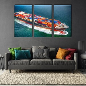 Container Ship Cargo Ship Canvas, Office Wall Decor, Nautical Wall Art ...