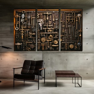 Industrial Tapestry Print Canvas, Vintage Mechanism Artwork, Office ...