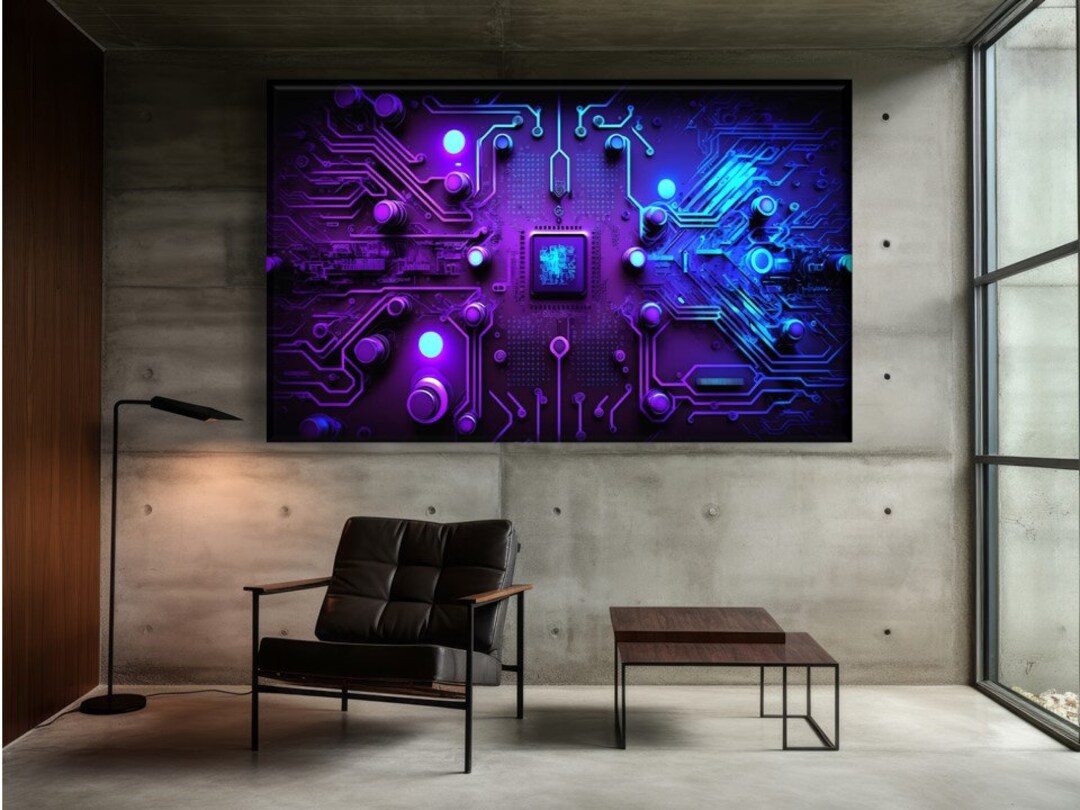 Purple Circuit Wall Art, Electronic Board Print Canvas, Digital ...