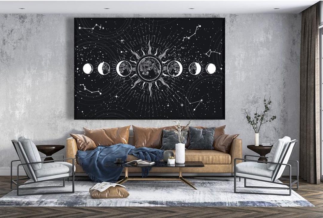 Mystical Moon in Space Wall Art, Lunar Phases Print Canvas, Moon ...