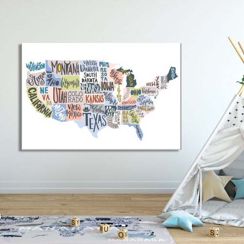 Kids USA Map USA Map Canvas United States Map Wonderful - Etsy