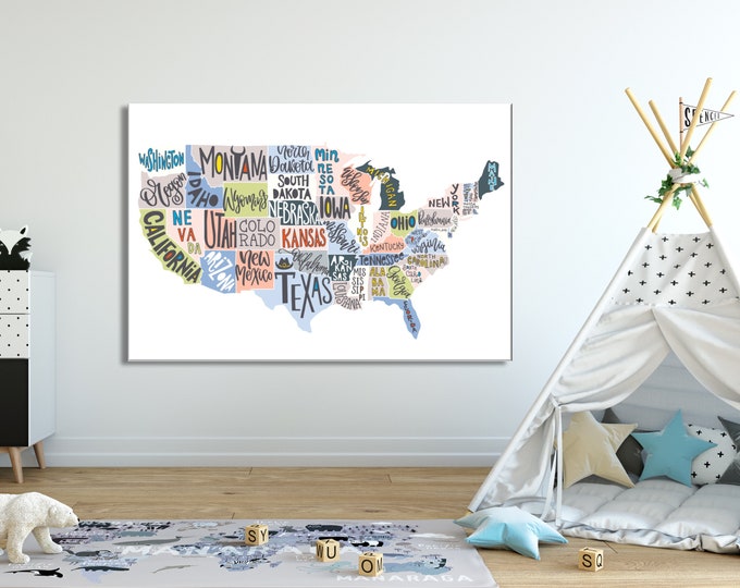 Kids USA Map USA Map Canvas United States Map Wonderful | Etsy