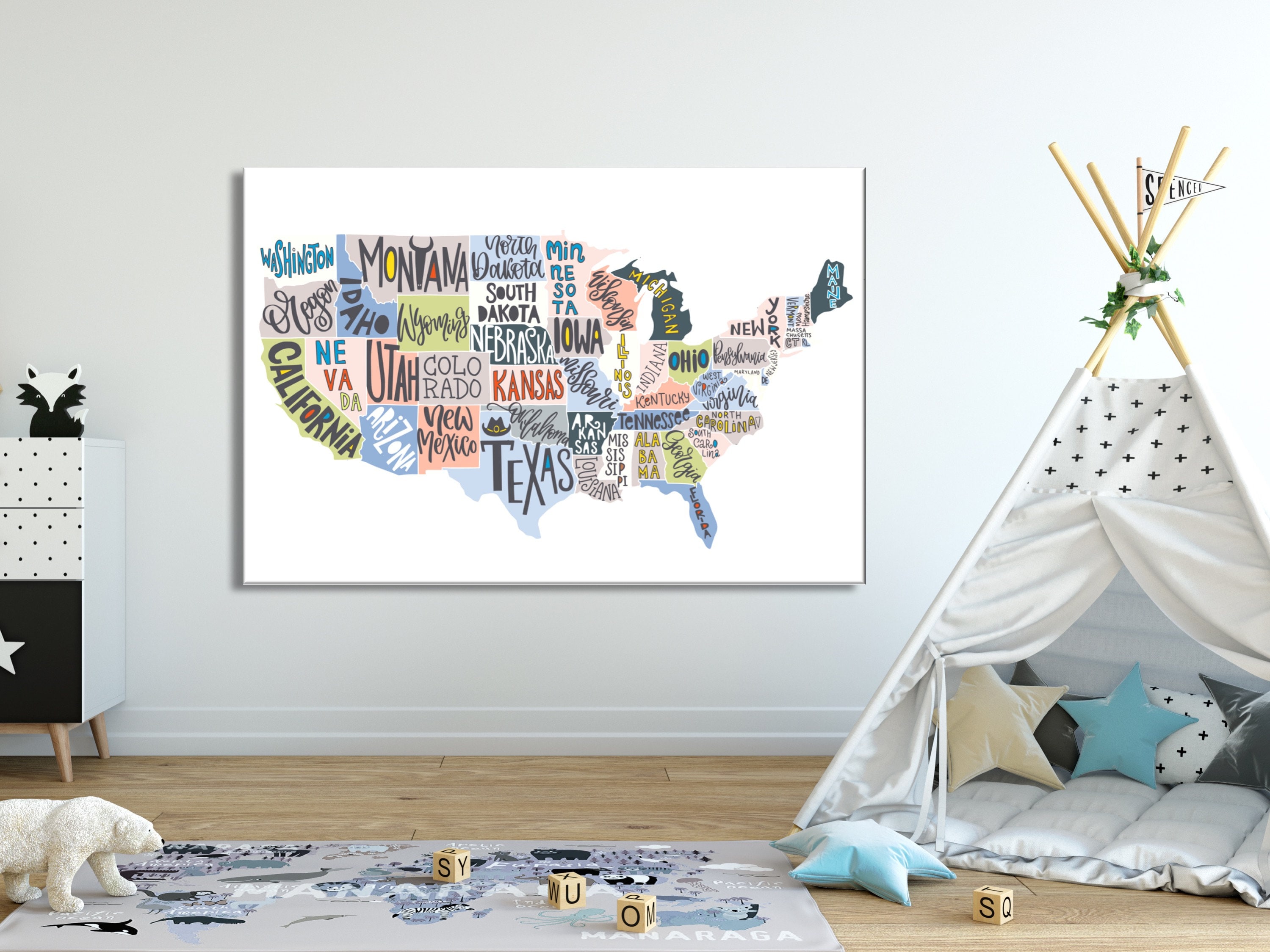 Kids USA Map USA Map Canvas United States Map | Etsy