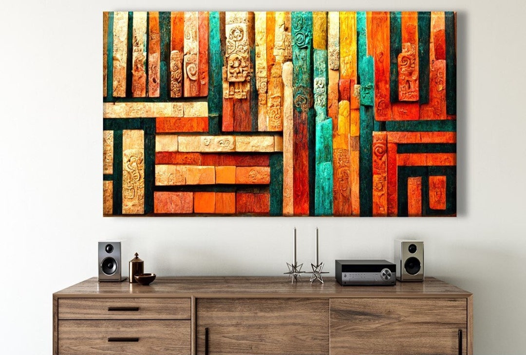 Mayan Style Wood Canvas Print: Aztec Culture Wall Decor - Etsy