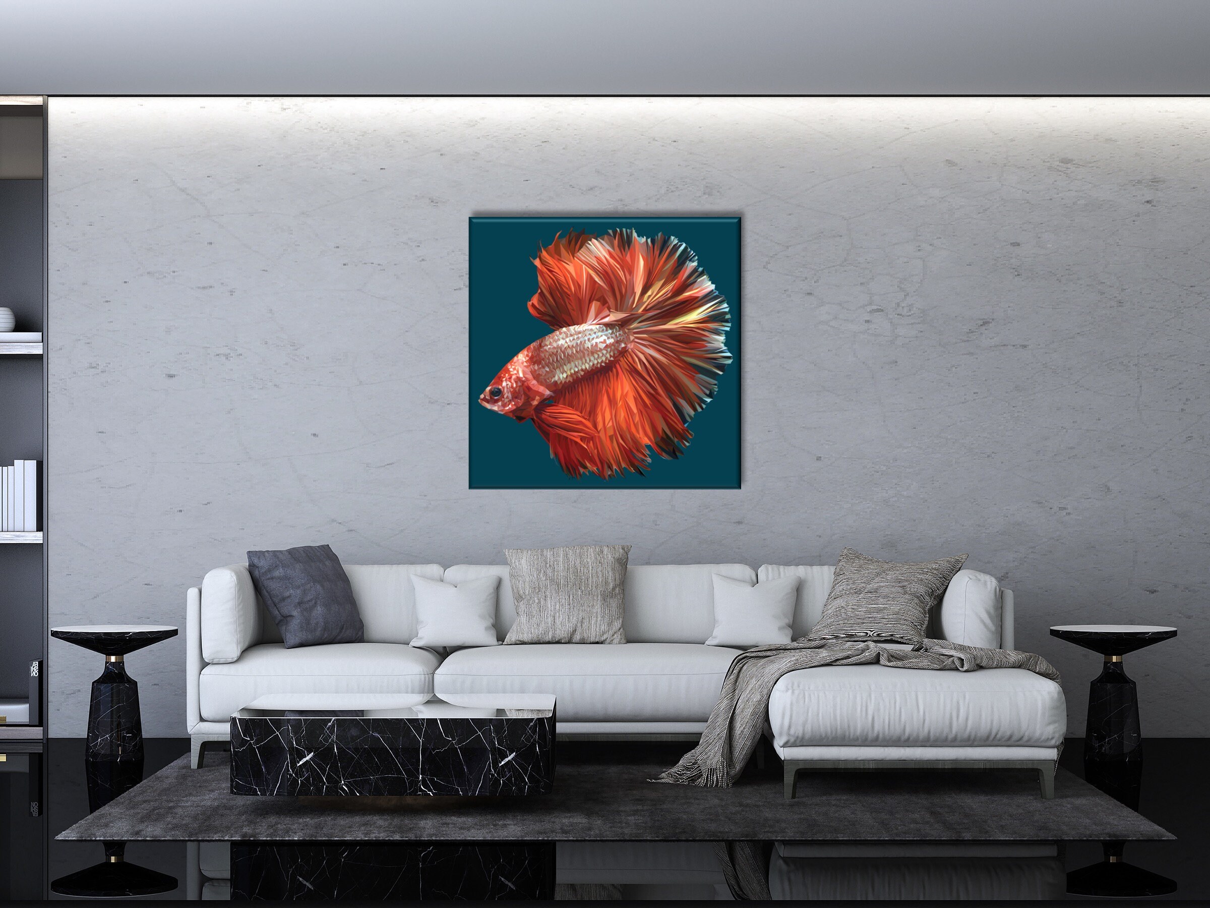 Betta Fish Wall Art Polygon Betta Fish Print Red Fish | Etsy