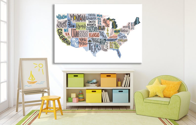 Kids USA Map USA Map Canvas United States Map Wonderful - Etsy