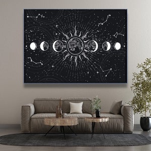 Mystical Moon in Space Wall Art, Lunar Phases Print Canvas, Moon ...