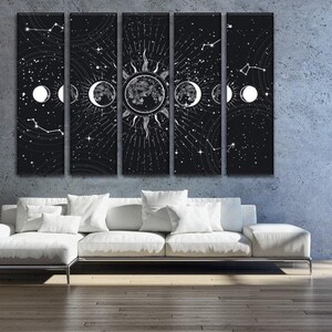 Mystical Moon in Space Wall Art, Lunar Phases Print Canvas, Moon ...