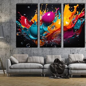 Paint Splash Print Canvas, Bright and Vibrant Artwork , Contemporary ...