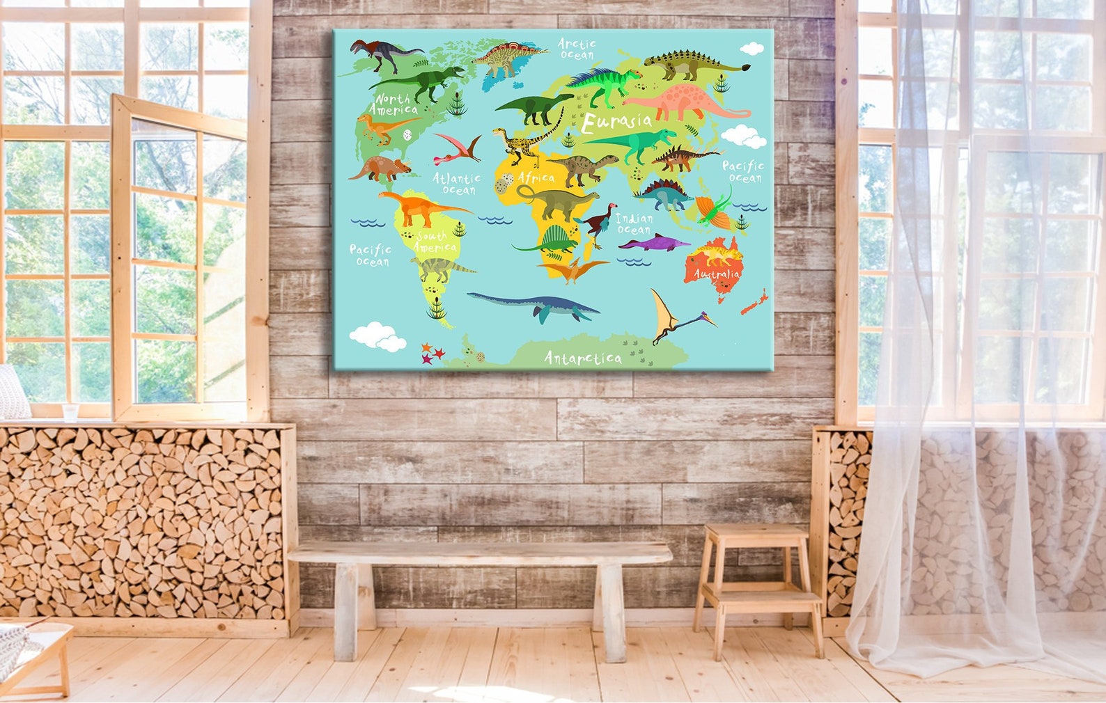 Dinosaurs World Map World Map for Kids Dinosaurs Map Kids | Etsy