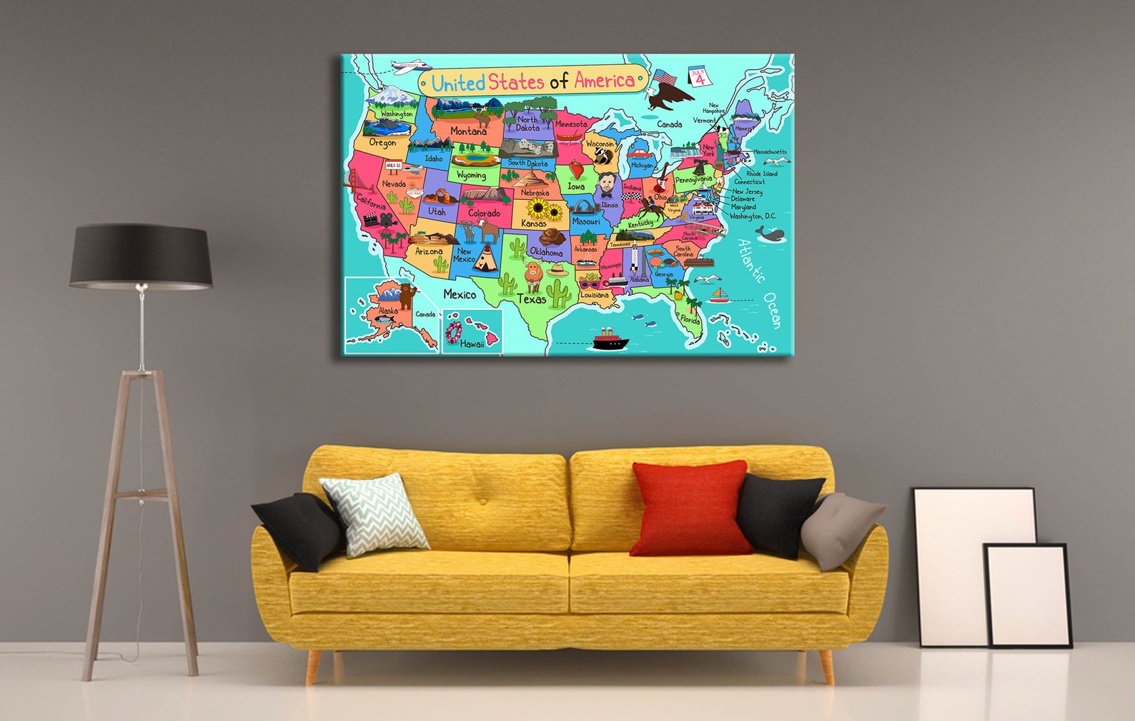 Funny Travel Map United States Map USA Map Kids Canvas | Etsy