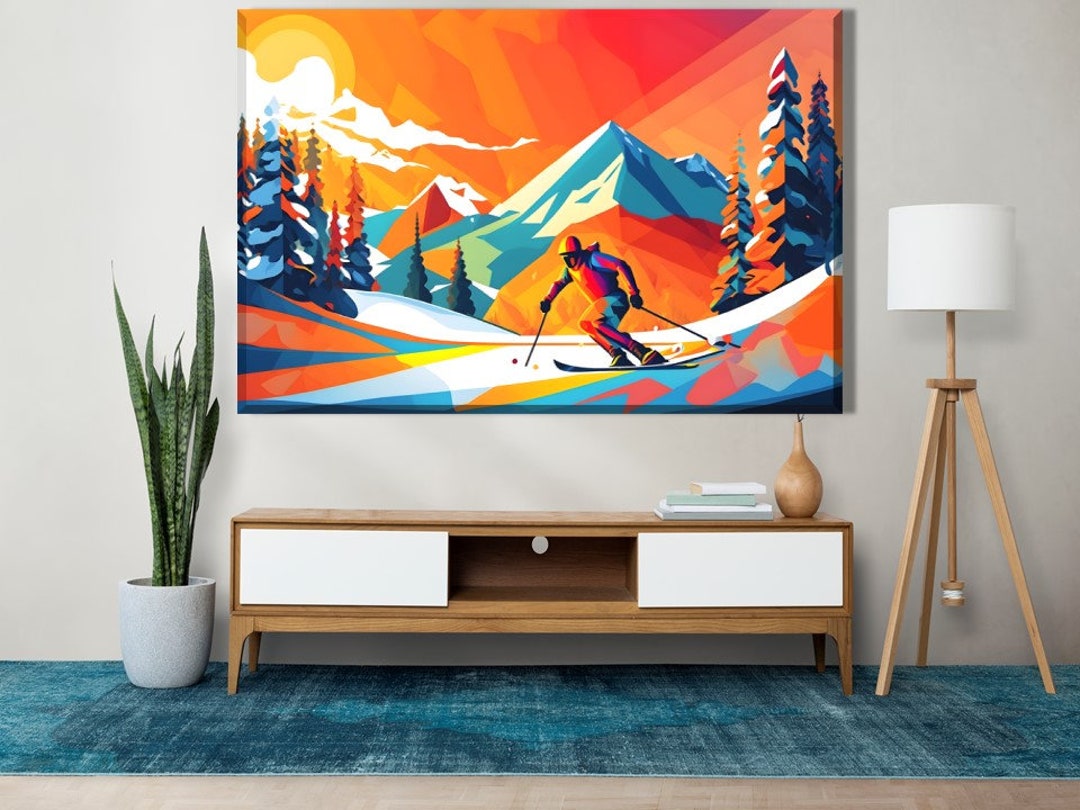 Winter Sport Canvas, Skier Wall Art, Snow Skiing Poster, Ski Wall Decor ...