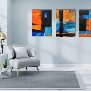 Blue Orange Abstract Oil Painting on Canvas, Contemporary Painting ...