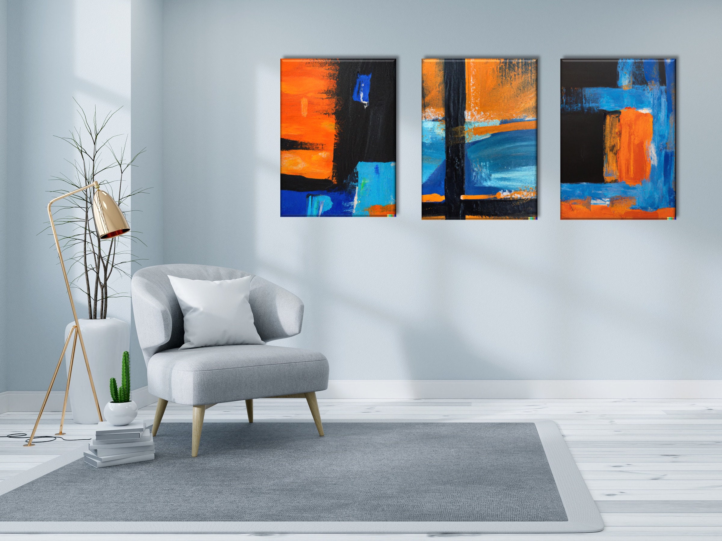 Blue Orange Abstract Oil Painting on Canvas Contemporary - Etsy