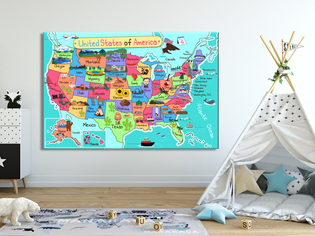 Funny Travel Map United States Map USA Map Kids Canvas - Etsy