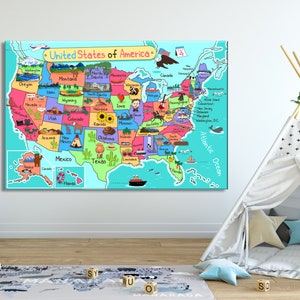 Funny Travel Map United States Map USA Map Kids Canvas - Etsy