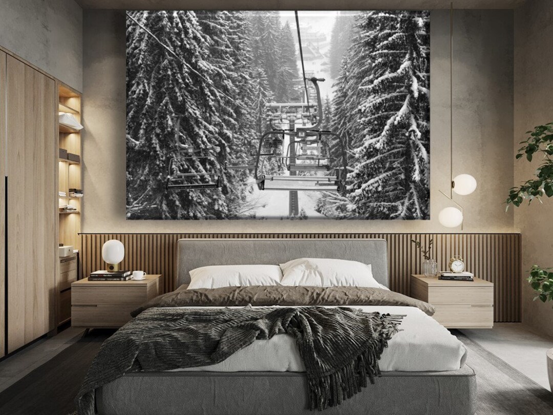 Snowy Mountain Ski Lift Canvas Art: Chalet Wall Decor - Etsy
